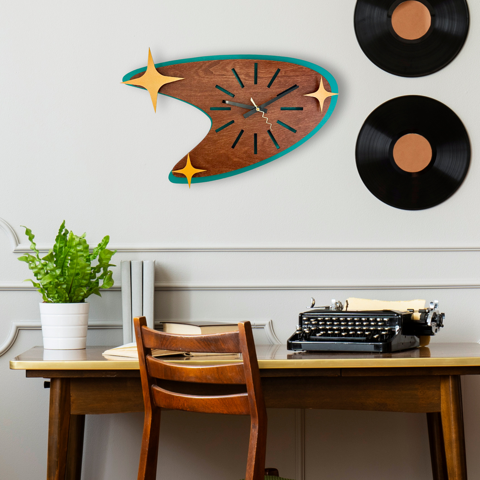 Mid Century Modern Boomerang Clock – KingWood Clocks Décor & More