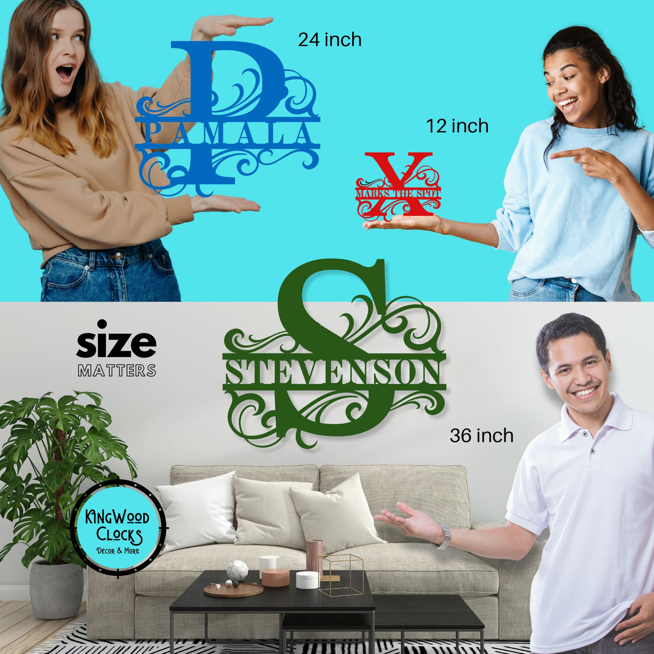 Personalized Fancy Monogram Metal Sign – KingWood Clocks Décor & More