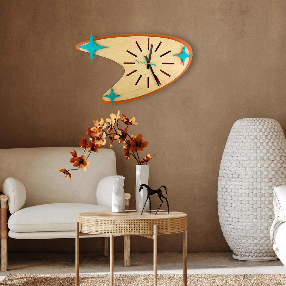 Mid Century Modern Boomerang Clock – KingWood Clocks Décor & More