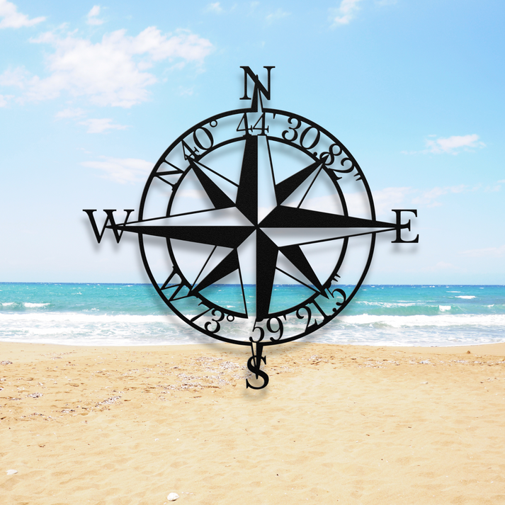 Personalized Compass Rose Metal Wall Art w/ Custom GPS Coordinates ...